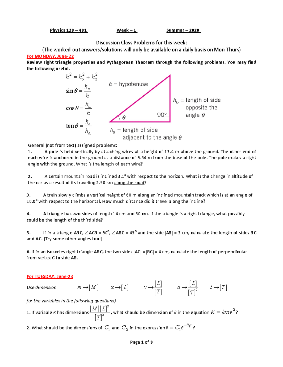 Discussion Problems - Week-1 - Warning: TT: undefined function: 32 Page 1 of 3 Physics 120 – 401 ...