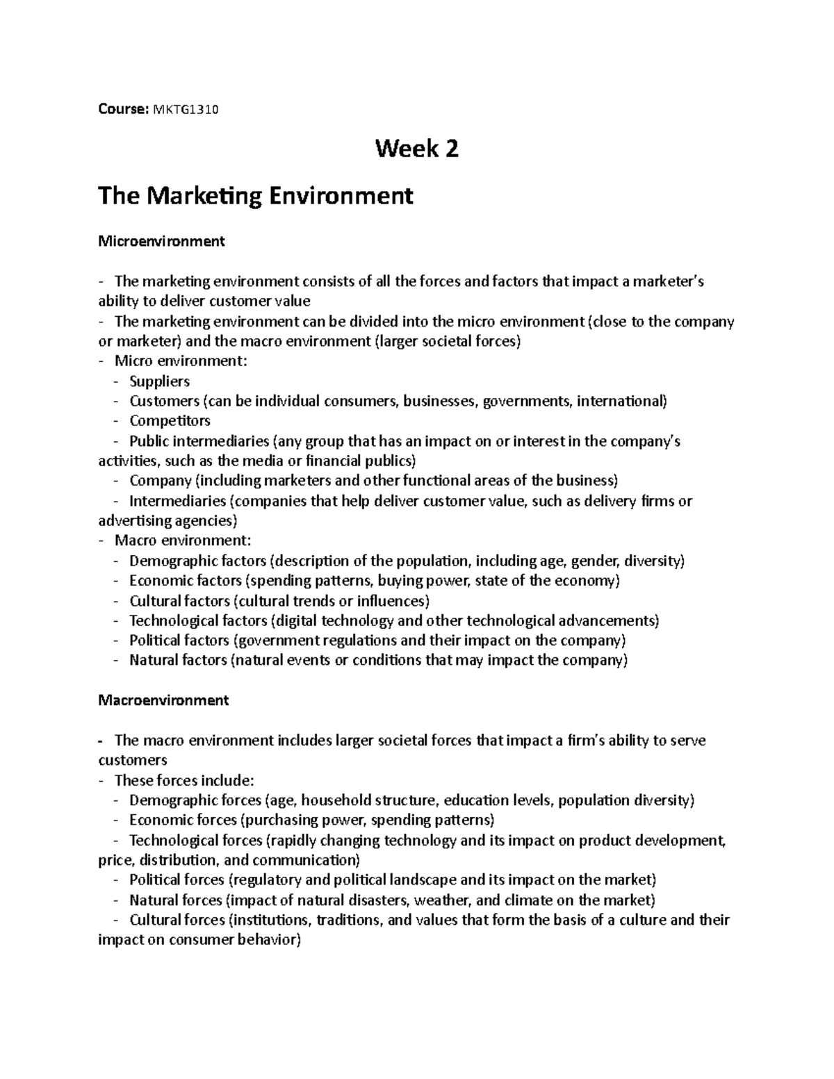 MKTG1310 Week 2 - Break down and summer of Week 2's notes - Course ...