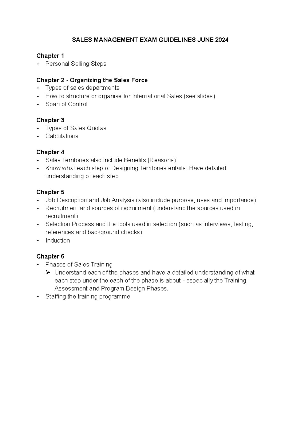 Sales Management EXAM Guidelines JUNE 2024 - SALES MANAGEMENT EXAM ...