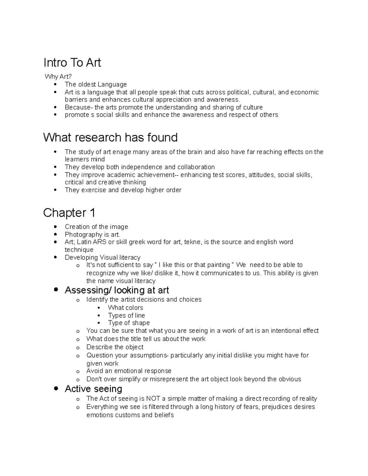 Intro To Art notes ars 100 NOTES FOR TEST - ARS 101 - ASU - Studocu