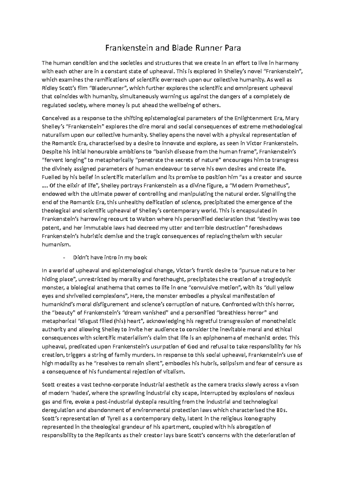 Fran tutorial 81327 - Frankenstein and Blade Runner Para The human ...