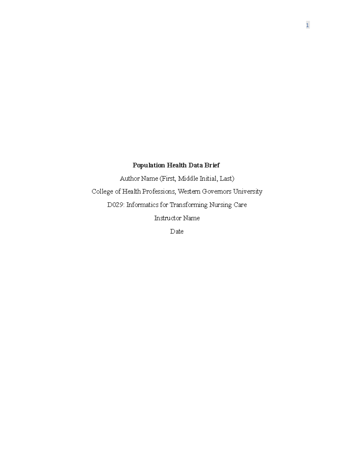 Population Health Data Brief Template (APA) - Population Health Data ...