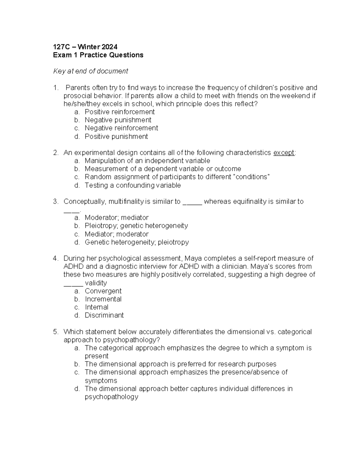 psych 127C Sample Questions - 127C – Winter 2024 Exam 1 Practice ...