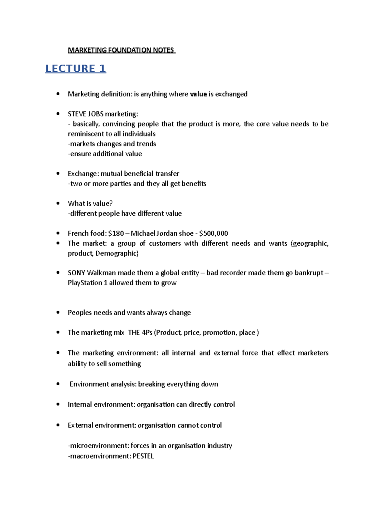 Marketing- Foundation- Notes - MARKETING FOUNDATION NOTES LECTURE 1 ...