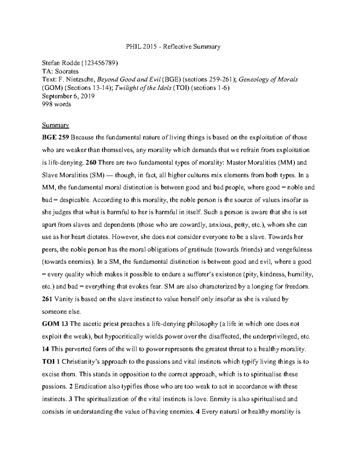 Example Reflective Summary - Ap/Phil 1000 - Yorku - Studocu