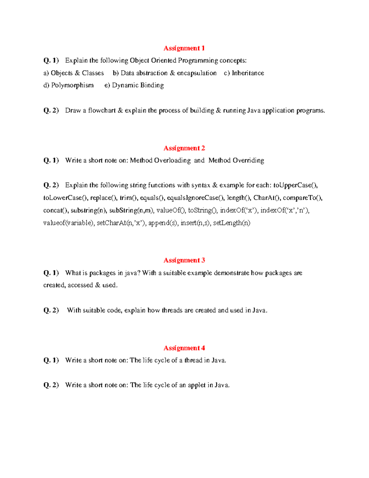 OOP with Java Assignment - Assignment 1 Q. 1) Explain the following Object Oriented Programming ...