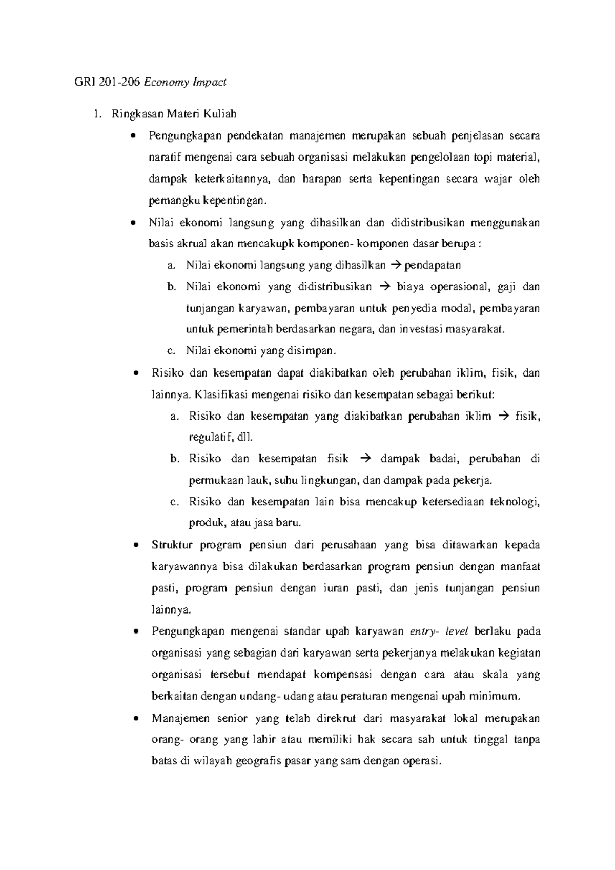 GRI 201-2016 Economy Impact - GRI 201-206 Economy Impact Ringkasan ...