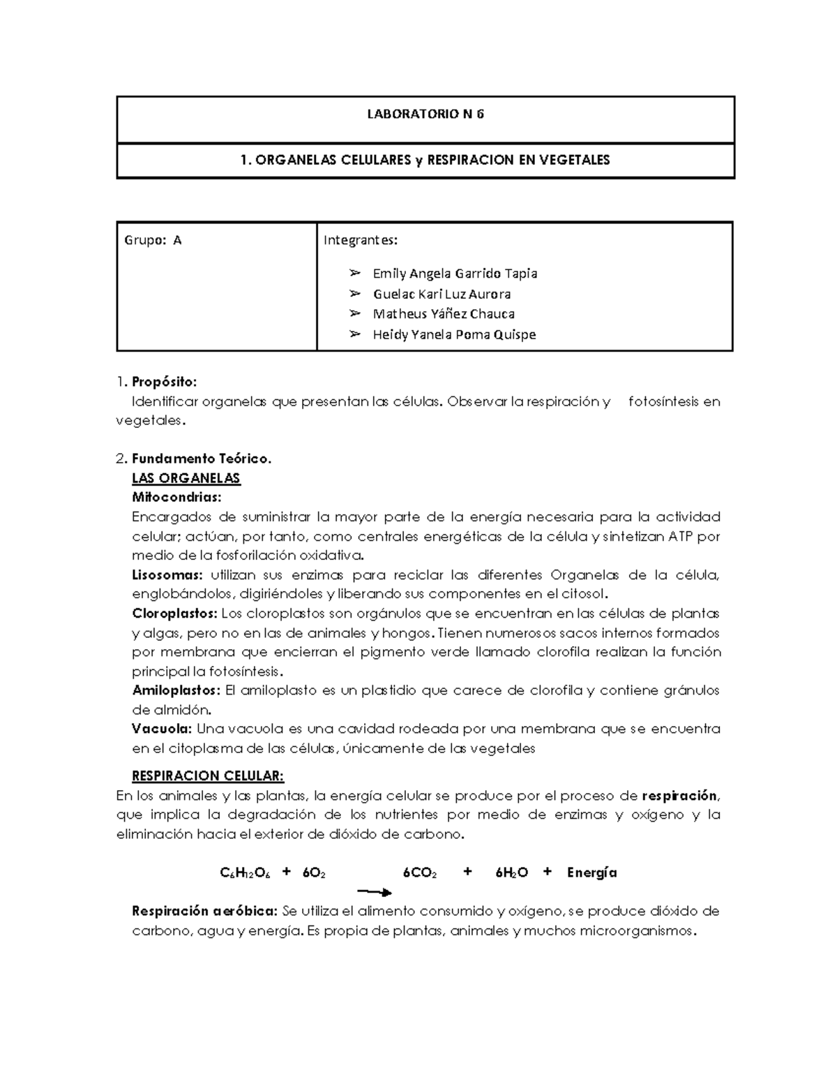 GUIA DE Práctica N 6 - biologia - Grupo: A Integrantes: Emily Angela ...