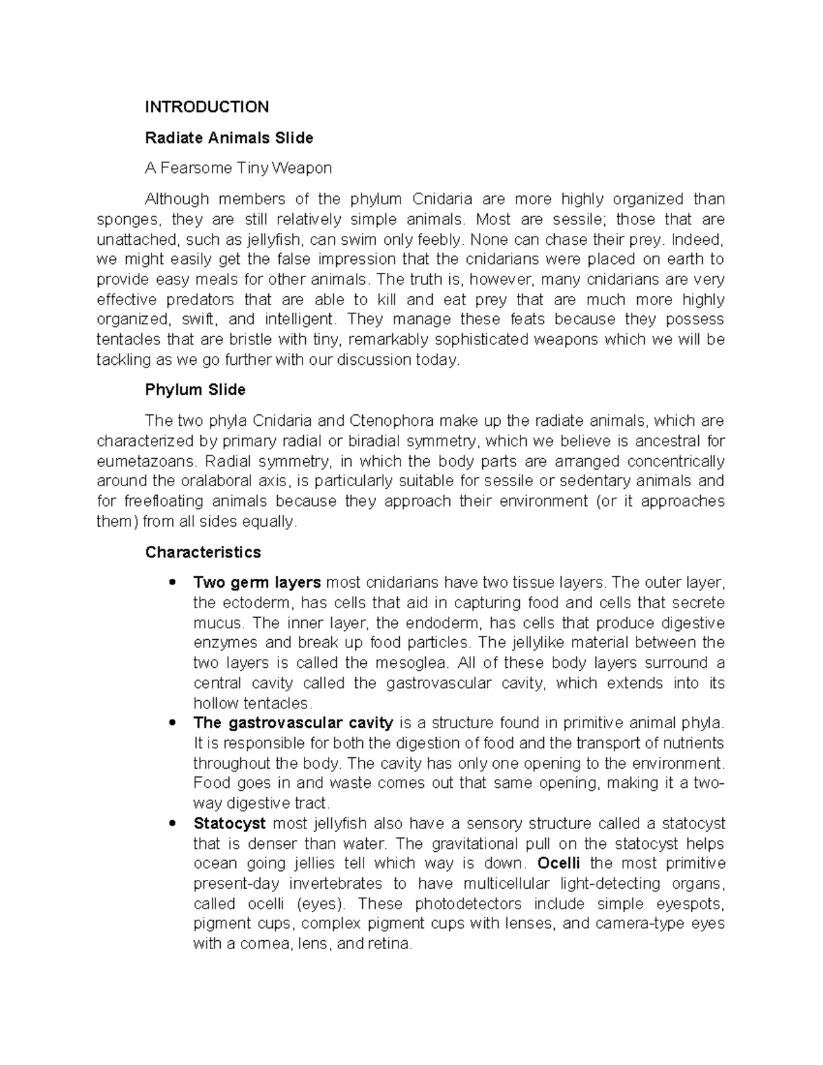 Radiate Animals - General Zoology - INTRODUCTION Radiate Animals Slide ...