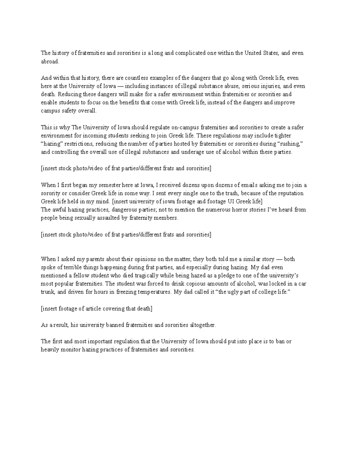 Rhetoric speech assignment 2 - The history of fraternities and ...