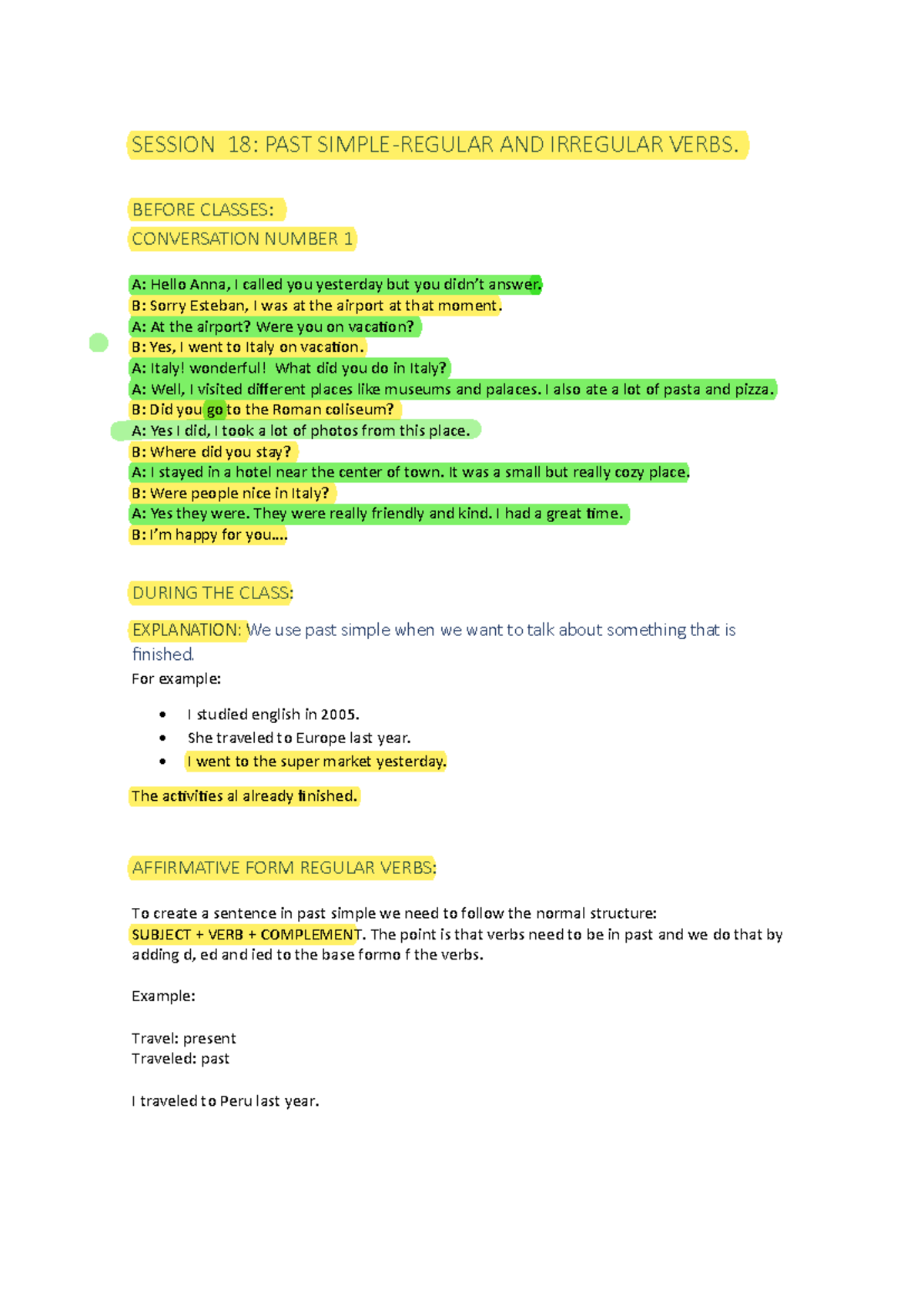 Material Session 18- PAST Simple Regular AND Irregular Verbs - SESSION ...