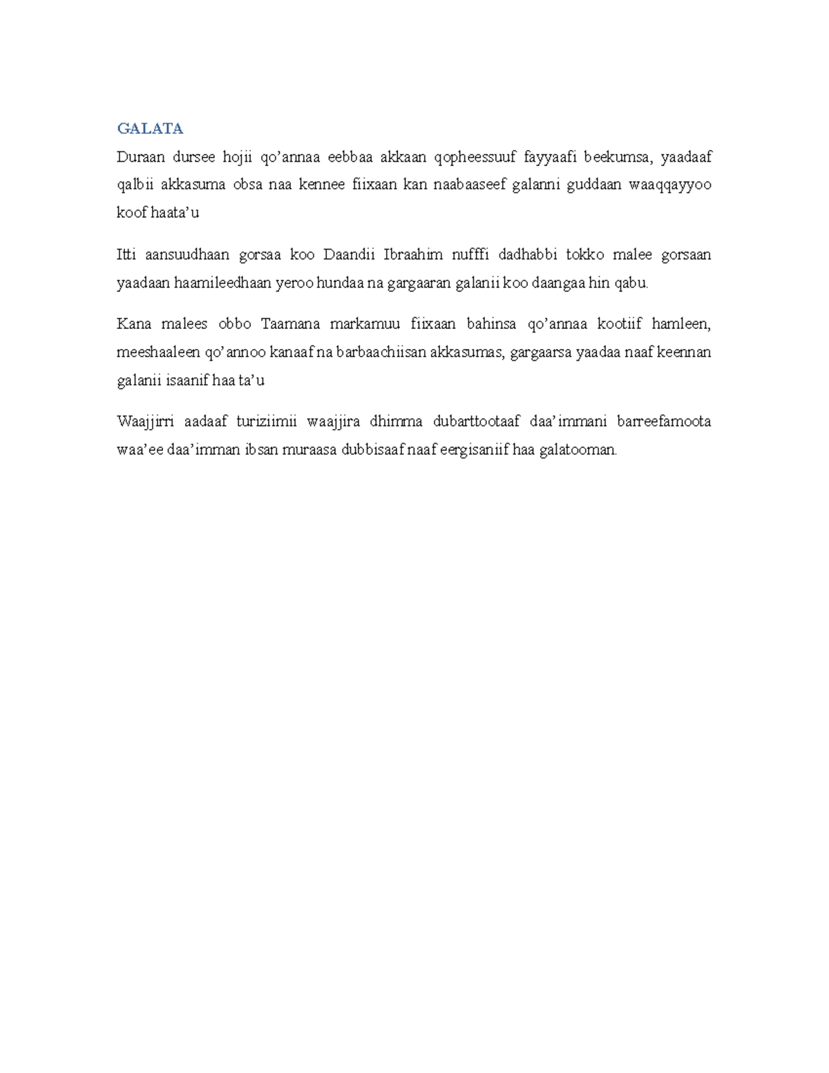 Urursa daa'imaa - huge - GALATA Duraan dursee hojii qo’annaa eebbaa ...
