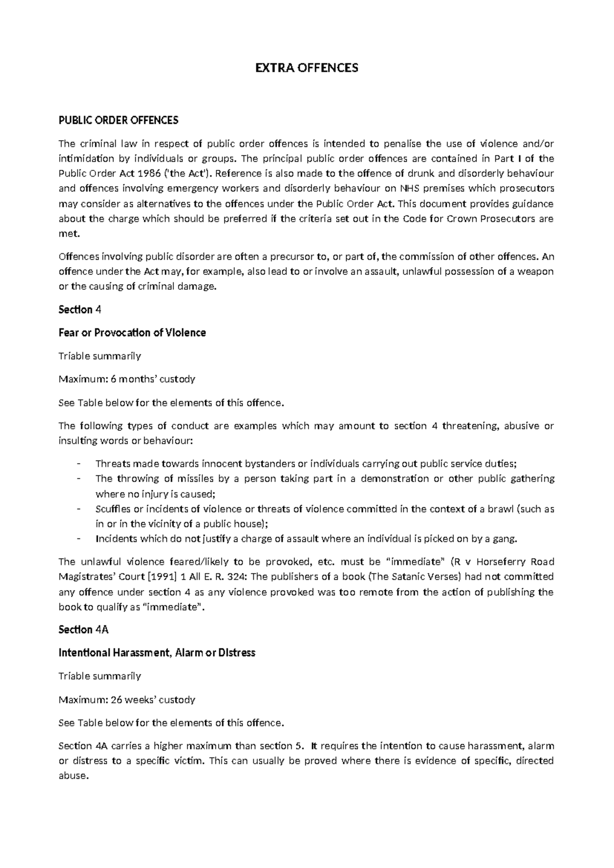 Extra Offences Notes - EXTRA OFFENCES PUBLIC ORDER OFFENCES The ...
