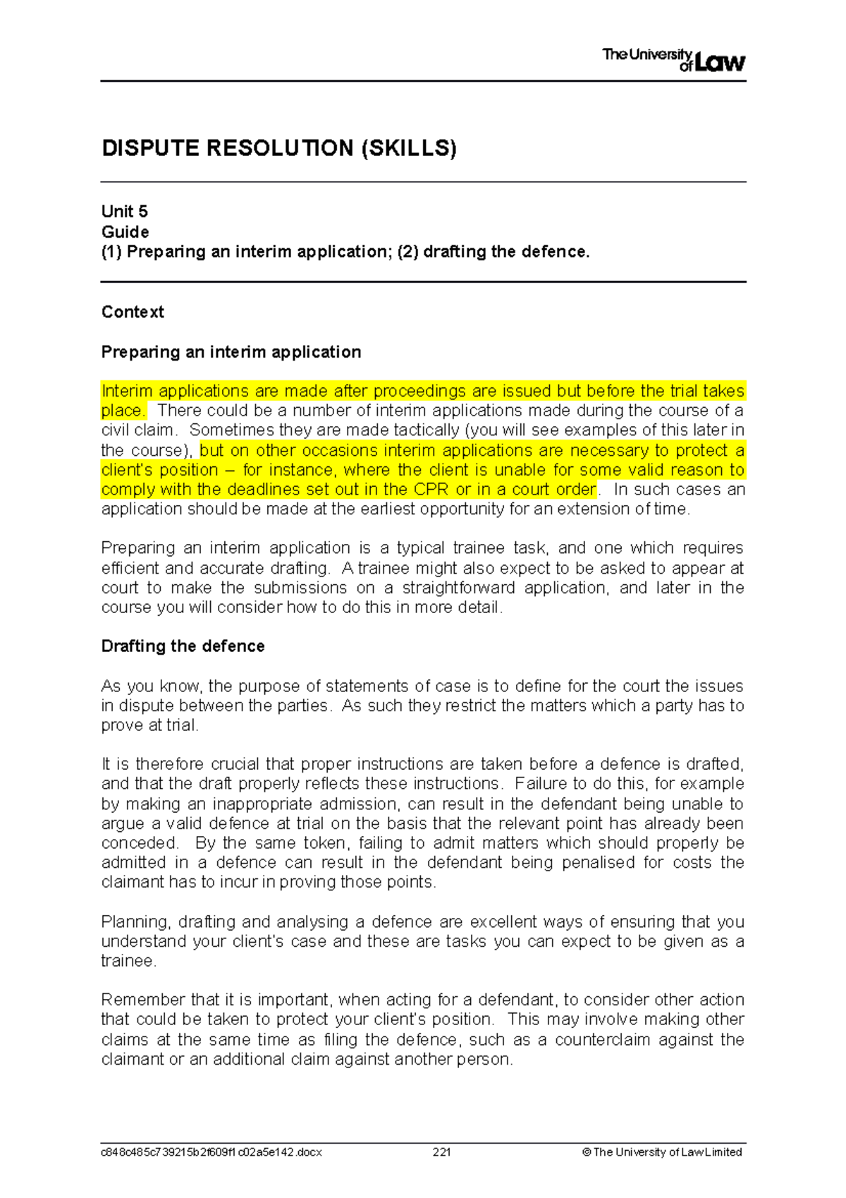 Dispute Resolution WS5 Guide - DISPUTE RESOLUTION (SKILLS) Unit 5 Guide ...