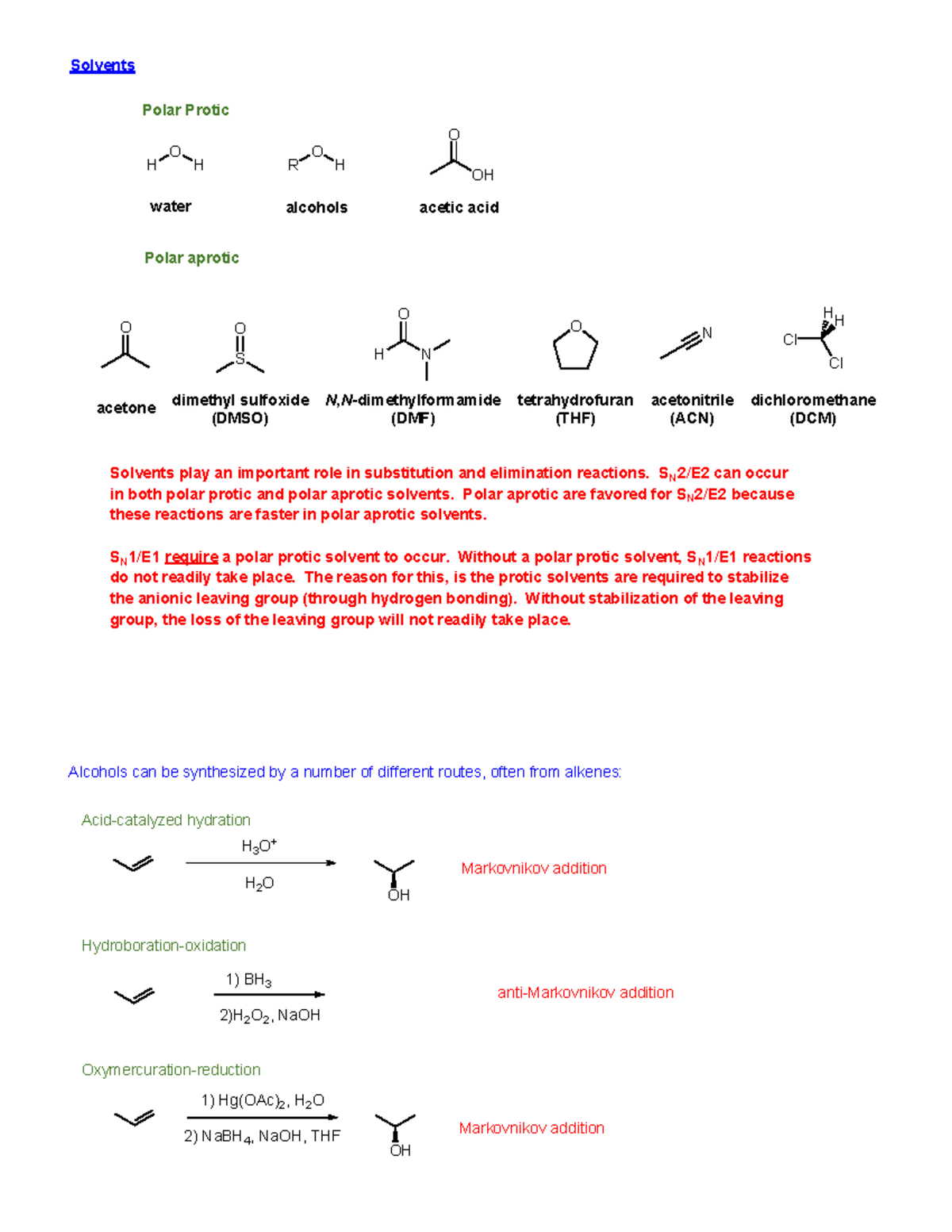 Lecture 3 - Polar Protic H O H R O H OH O water alcohols acetic acid O ...