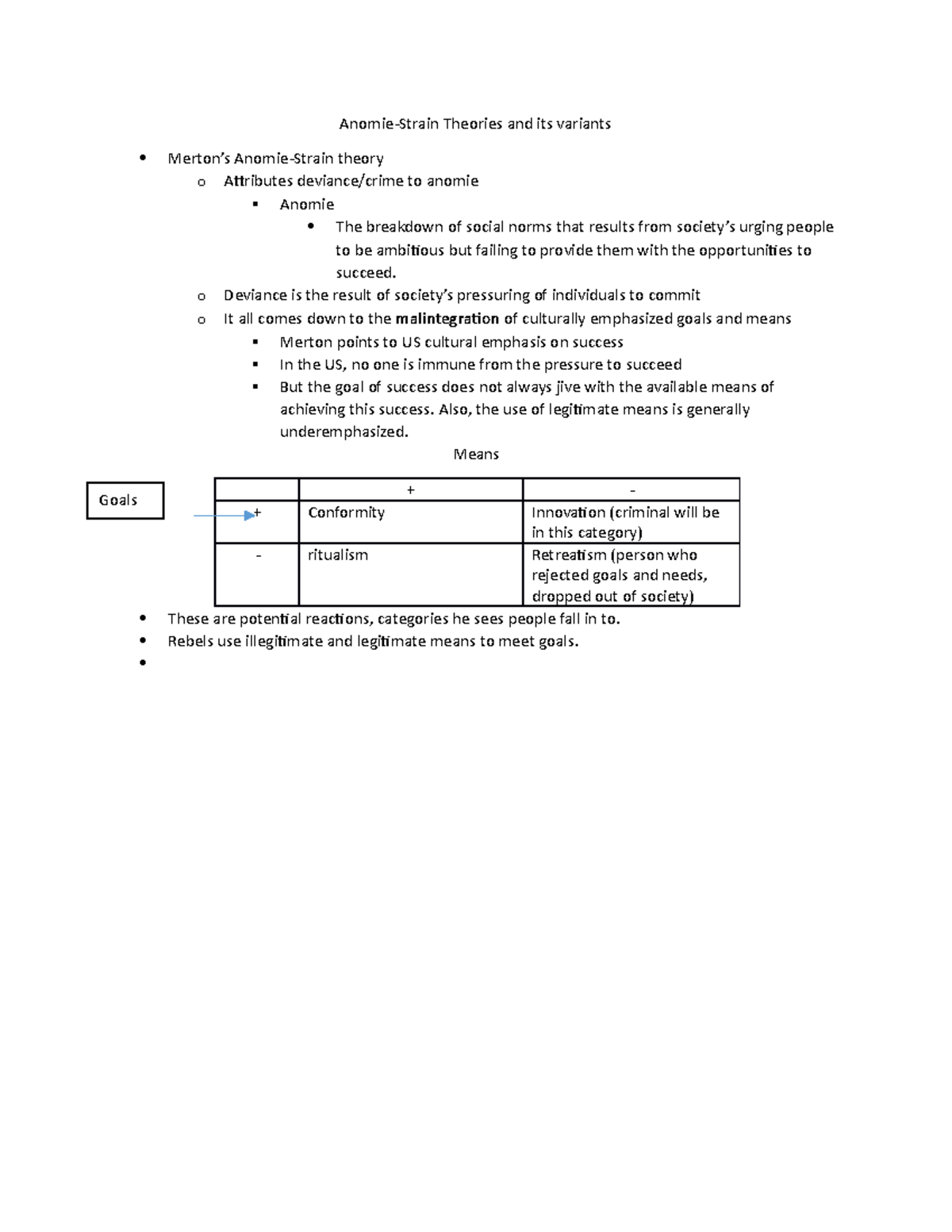 Anomie-Strain theory notes - Anomie-Strain Theories and its variants ...