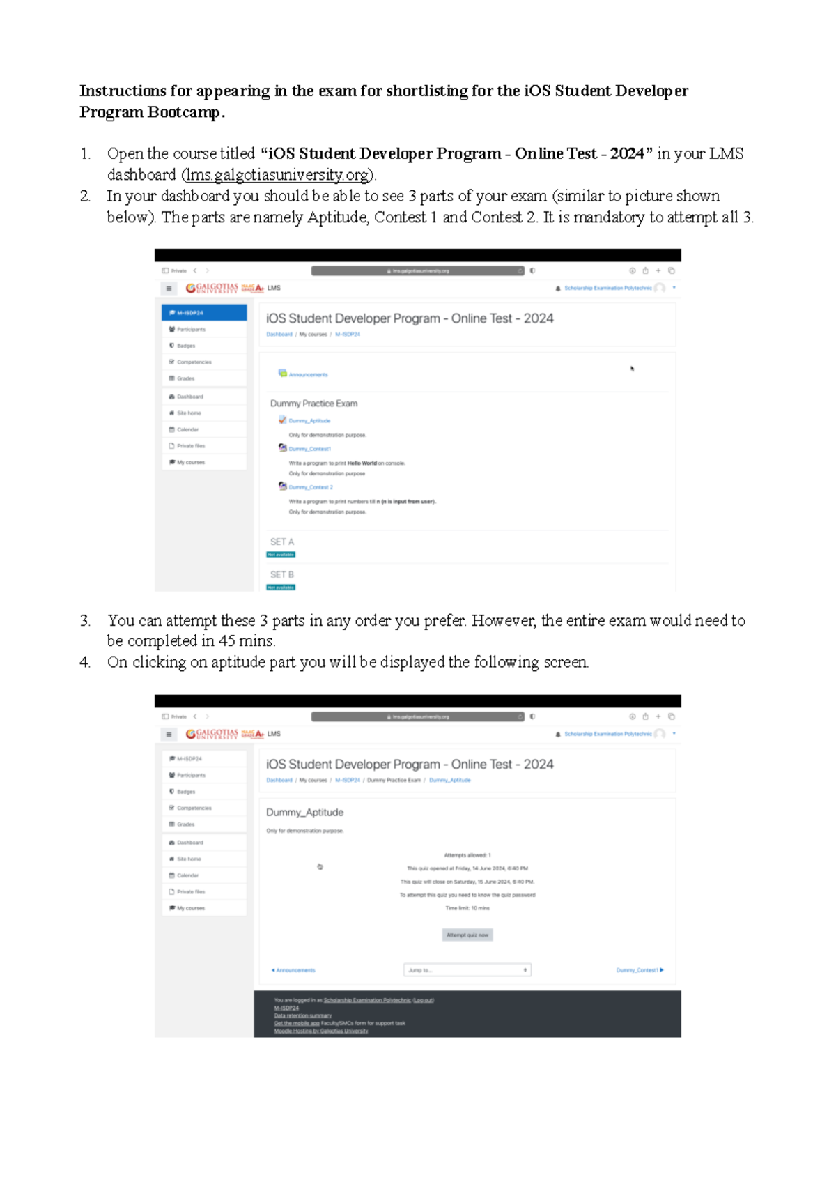 Instructions for i OS test - Instructions for appearing in the exam for ...