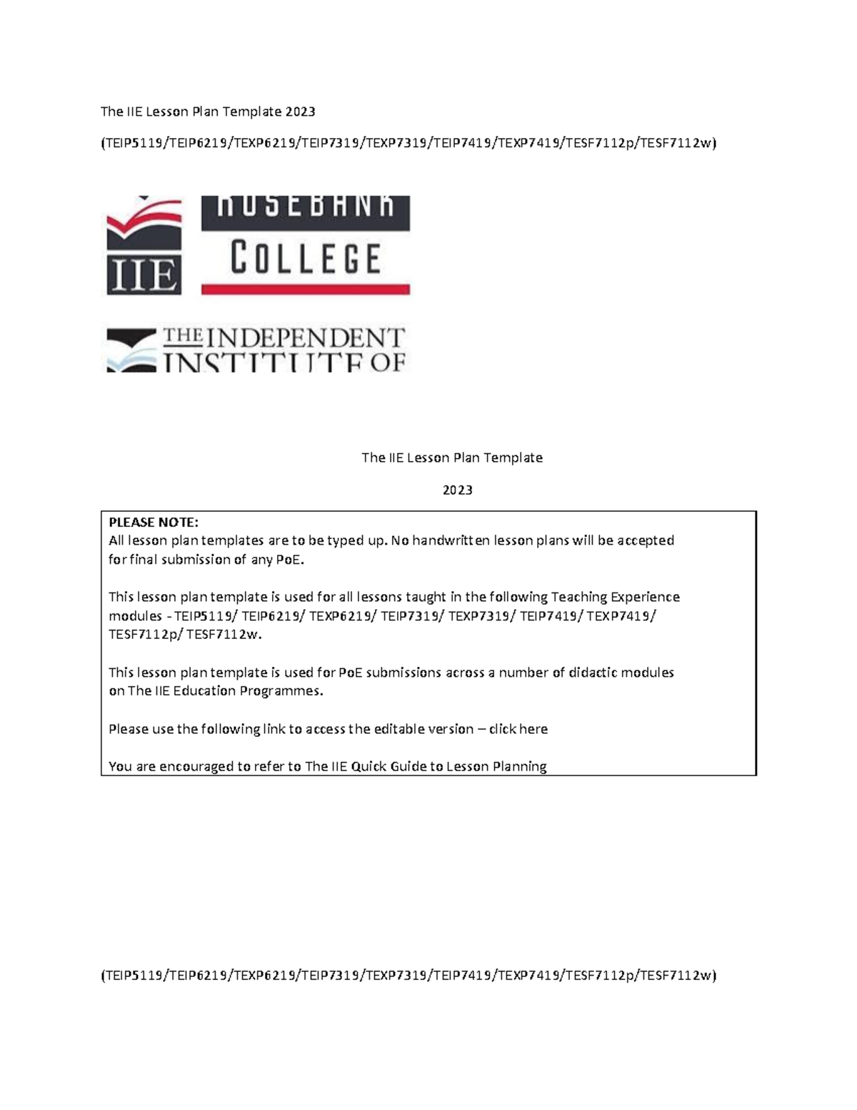 The IIE Lesson Plan Template presentation 1 - The IIE Lesson Plan ...