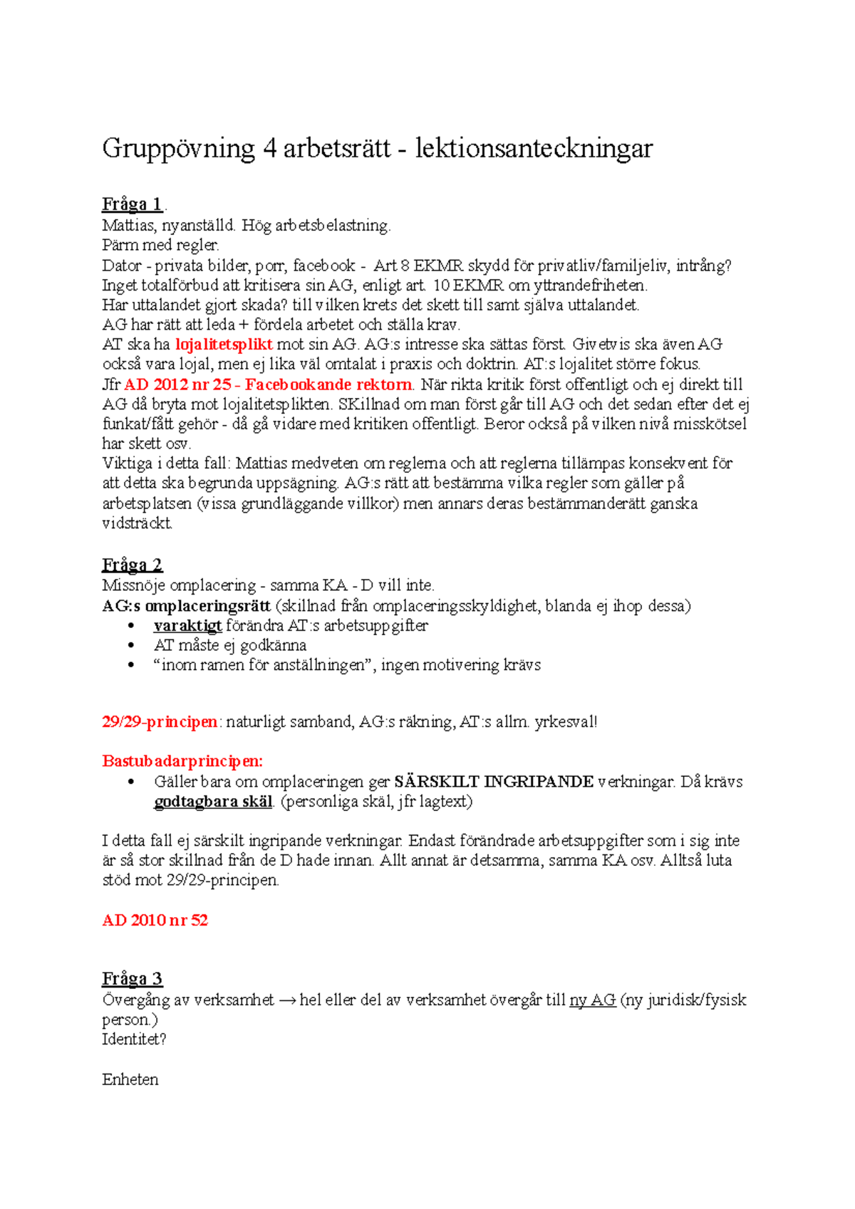 Gruppövning 4 arbetsrätt - Mattias, nyanställd. Hög arbetsbelastning ...