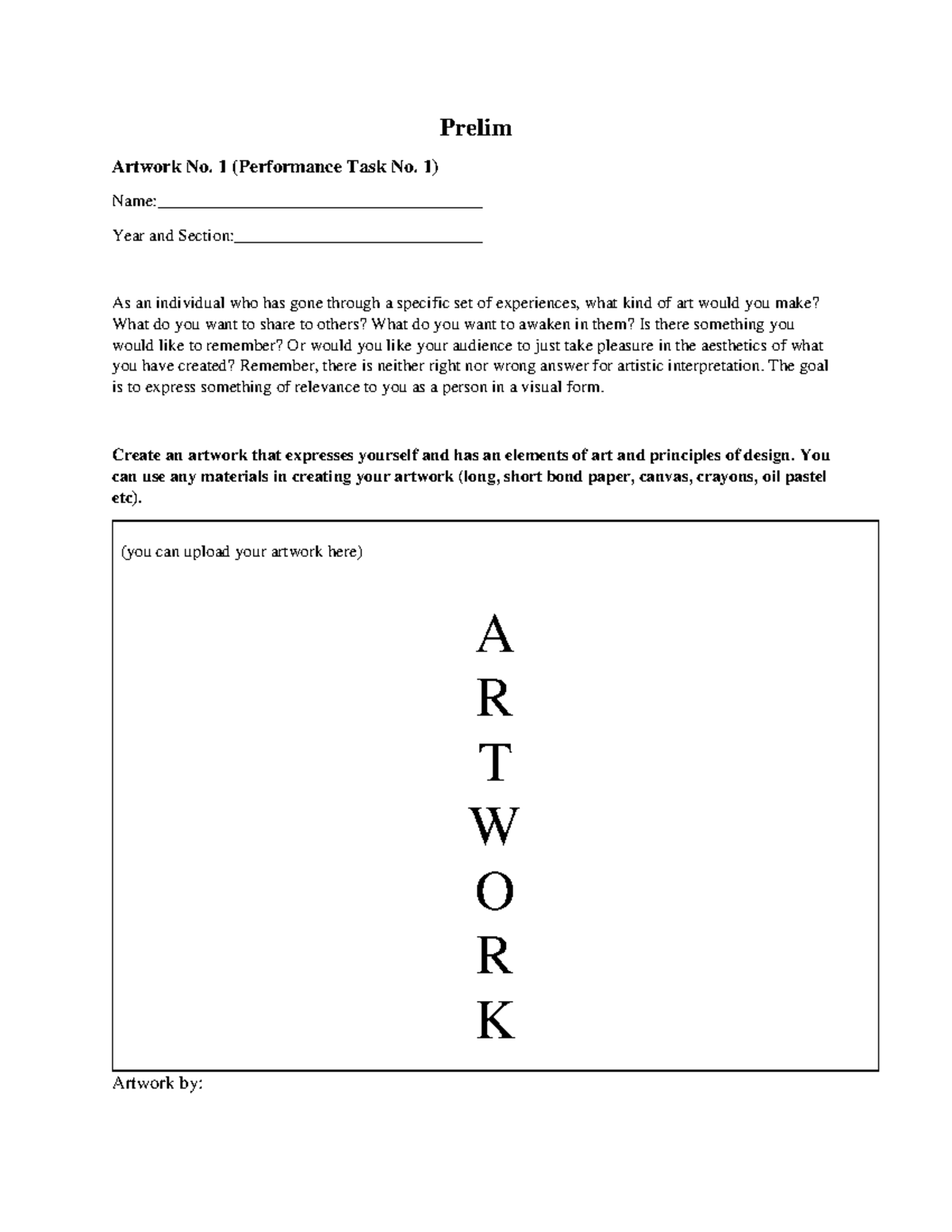 Artwork 1,2,3 & 4 - art appreciation - Prelim Artwork No. 1 ...