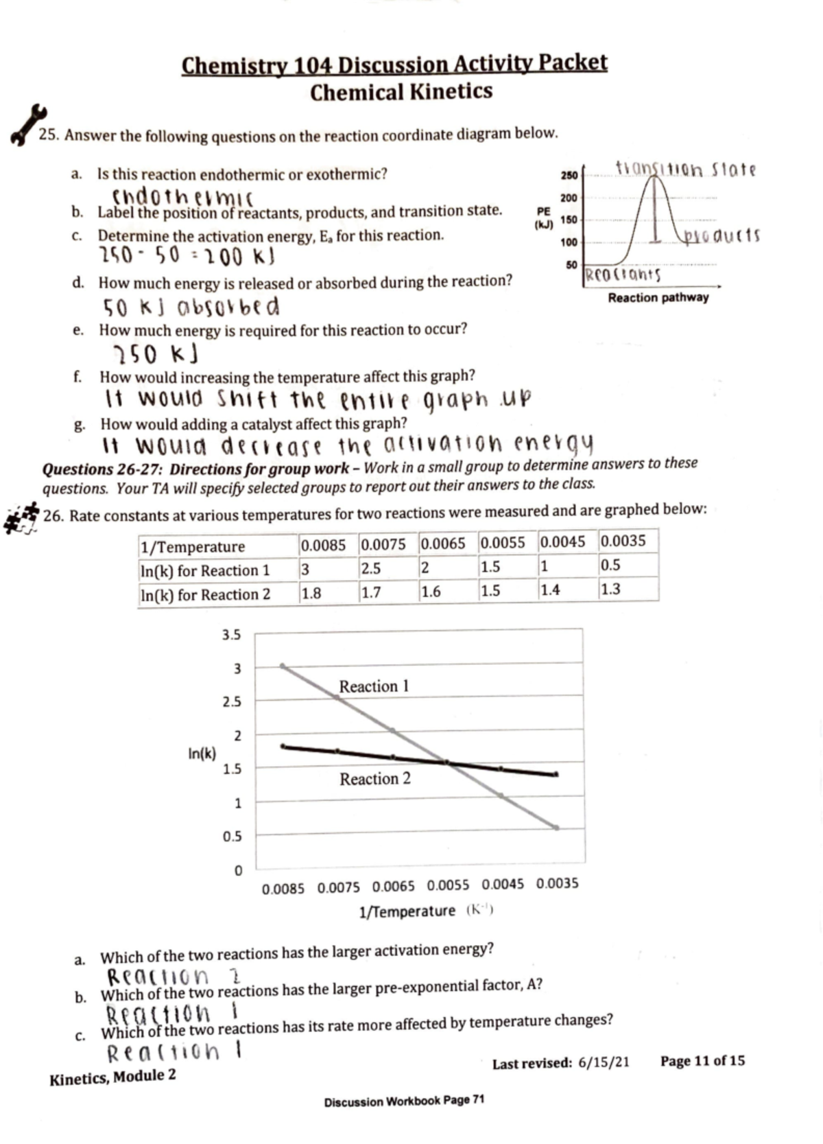 Module 2: Chemical Kinetics - Chemistry 104 Discussion Activity Packet ...