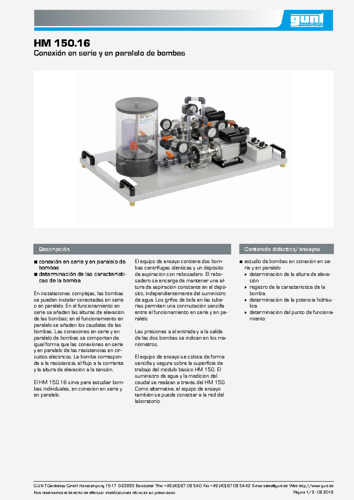 HM 150 - sdfdf - gunt HM 150. Conexión en serie y en paralelo de bombas Descripción conexión en ...