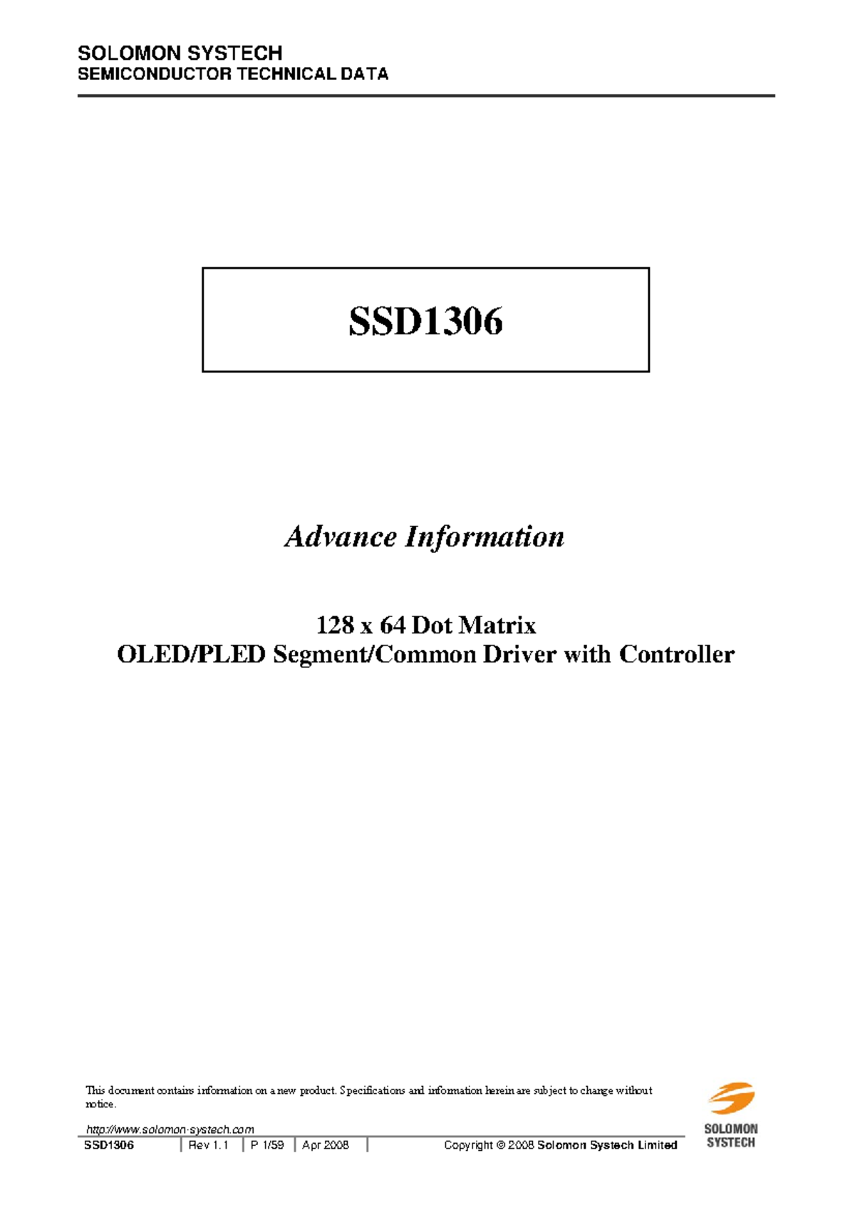 SSD1306_datasheet - SOLOMON SYSTECH SEMICONDUCTOR TECHNICAL DATA This document contains ...