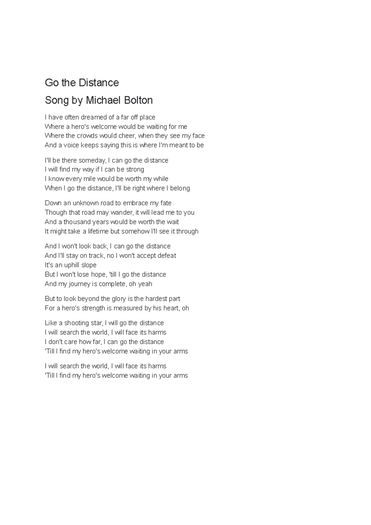 Go the Distance - beautiful song - bs nursing - SWU - Studocu