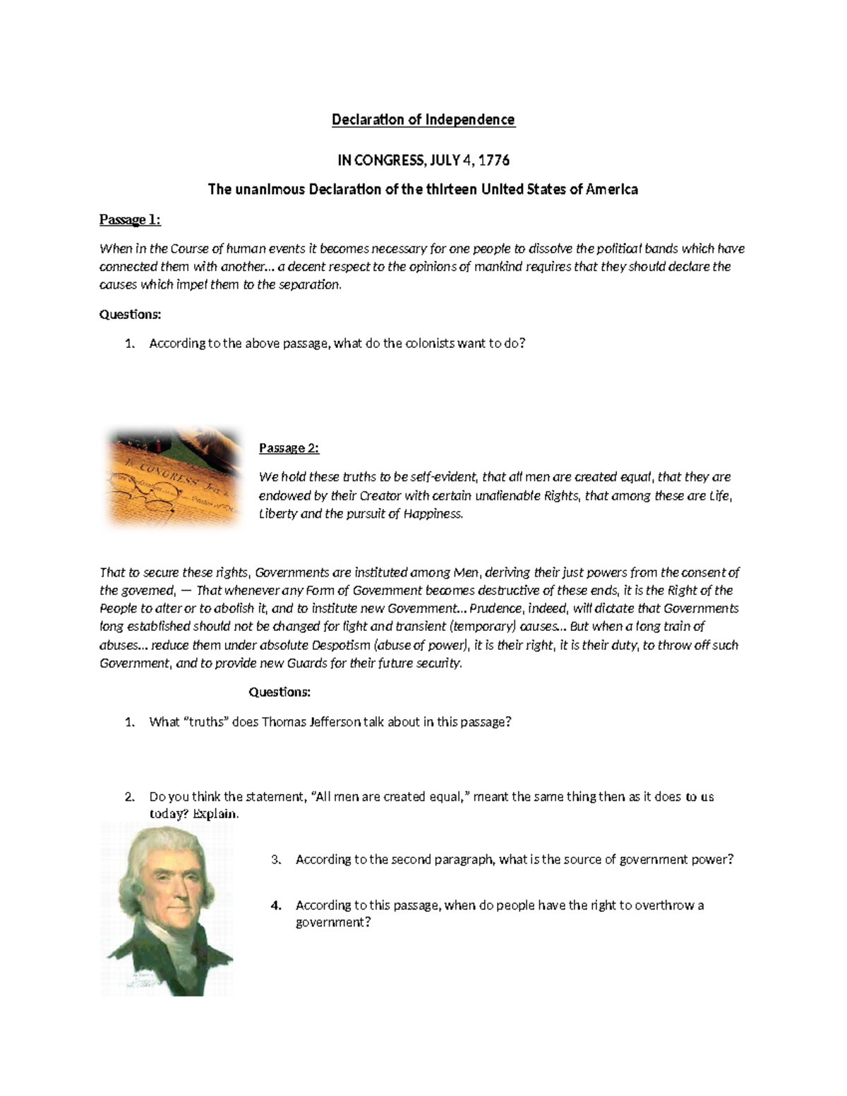 Declaration of Independence and Chapter 2 assignment-1 - Declaration of ...