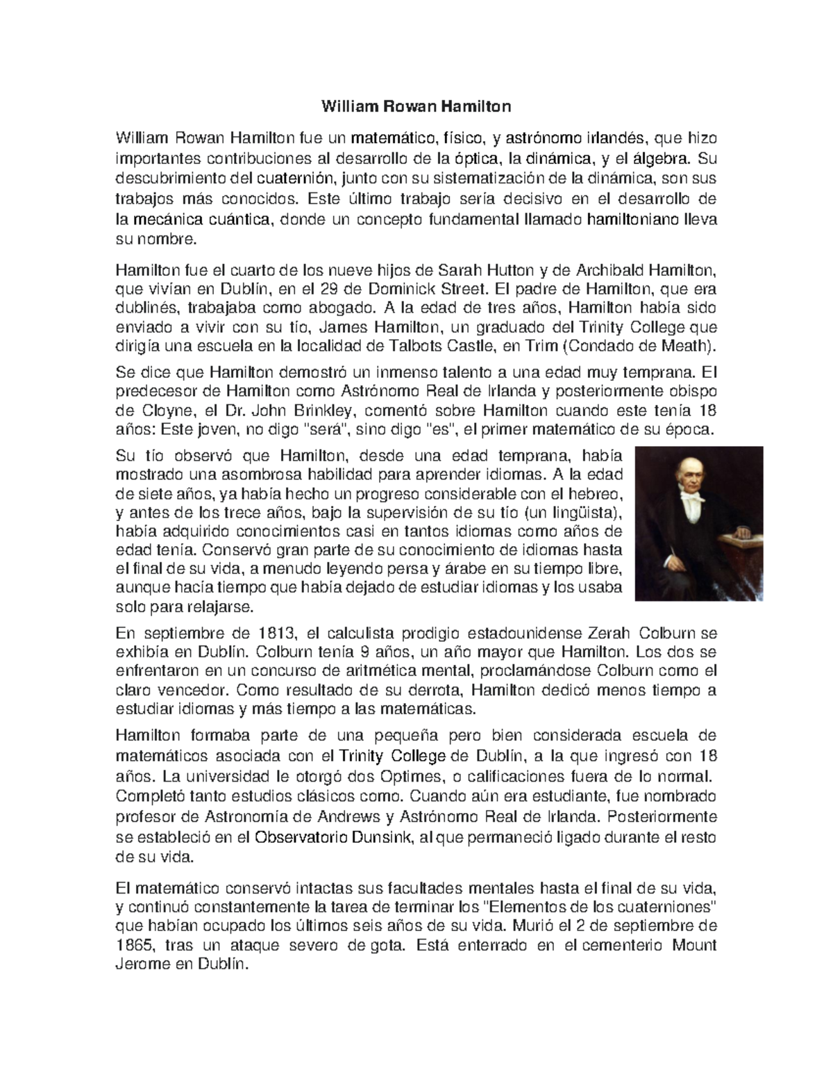 William Rowan Hamilton biografia - William Rowan Hamilton William Rowan ...