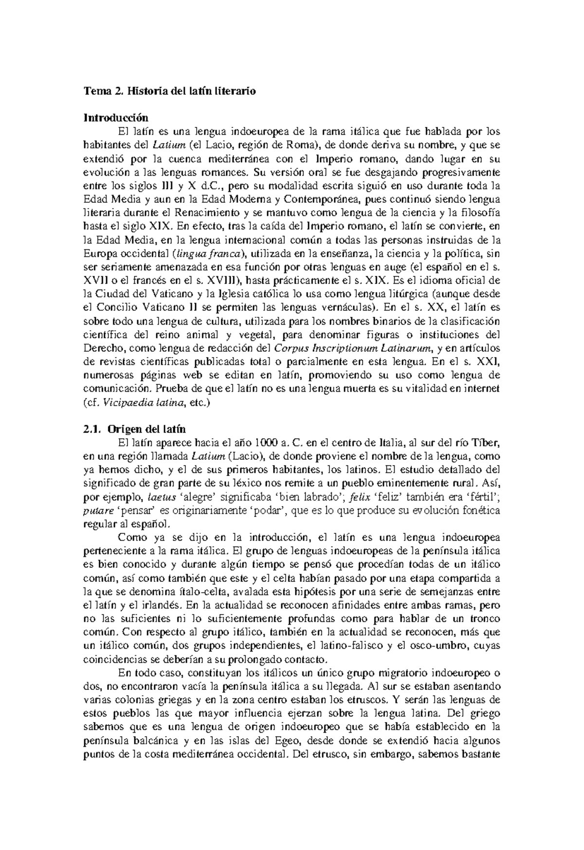 Tema 2.1 Historia del latín literario - Tema 2. Historia del latín ...