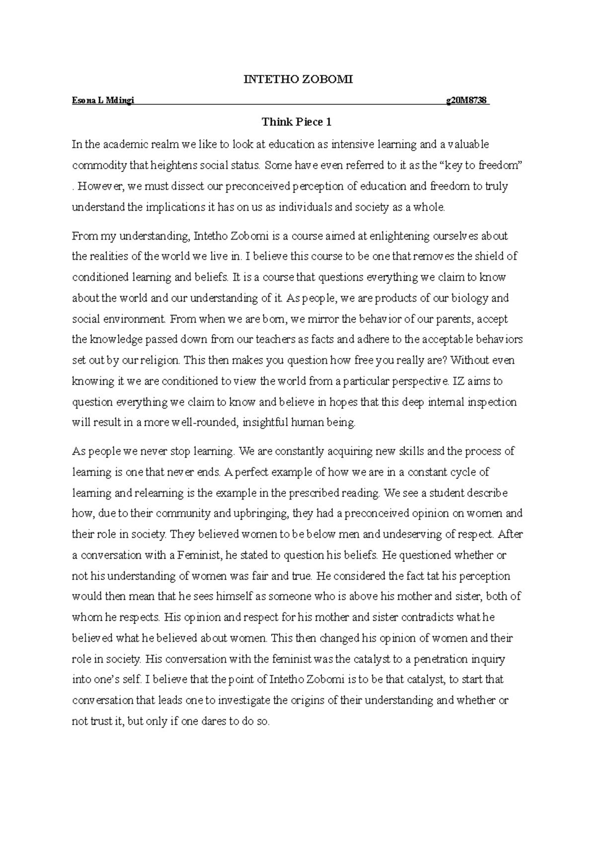 Intetho Zobomi - Think Piece 1 - INTETHO ZOBOMI Esona L Mdingi g20M ...