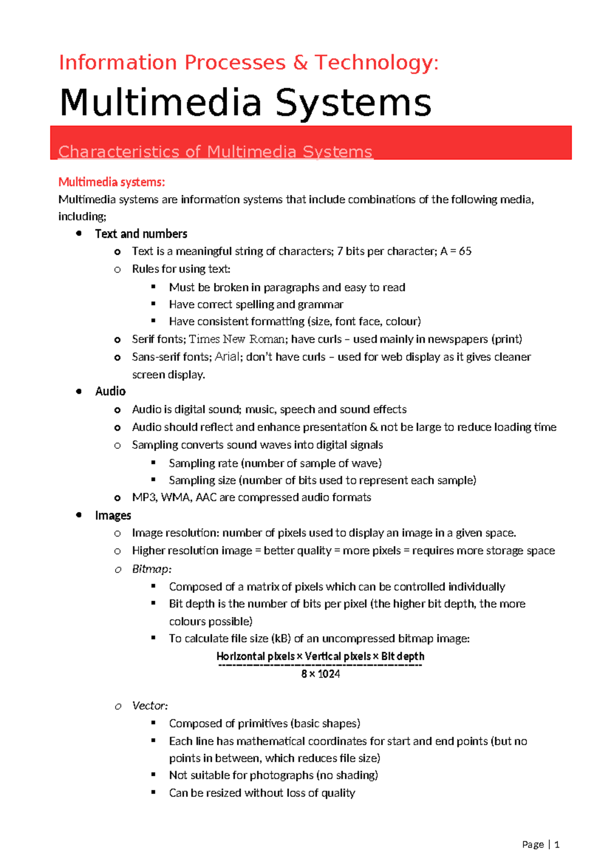 IPT Notes - Multimedia Systems - Information Processes & Technology ...