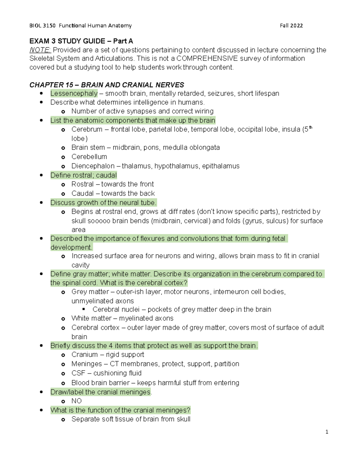 EXAM 3 Study Guide - EXAM 3 STUDY GUIDE – Part A NOTE: Provided are a set of questions ...