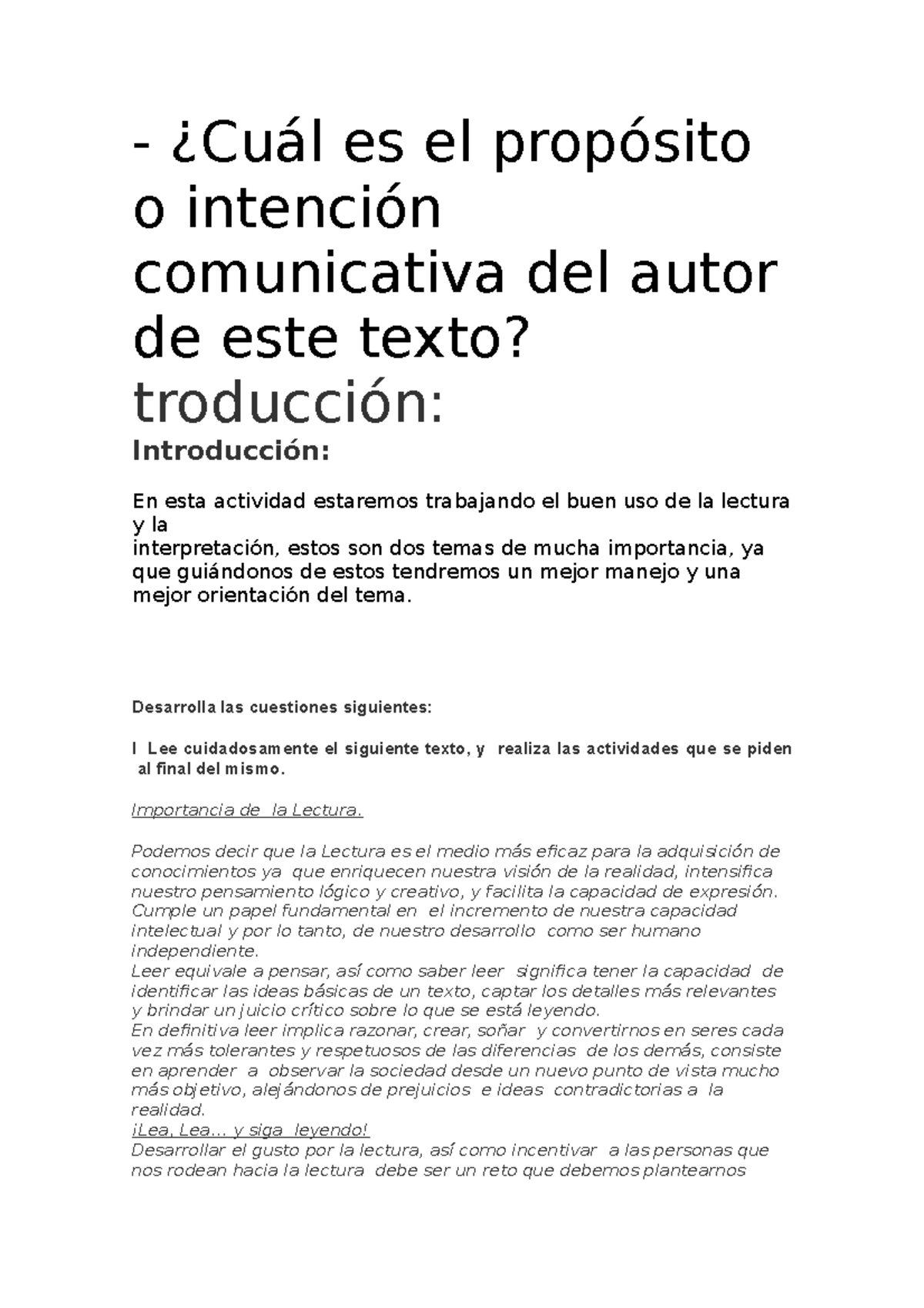 Tarea 1 español II - ¿Cuál es el propósito o intención comunicativa del ...