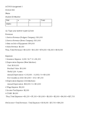 AC5803 Assignment #1 - Instructions for Assignments (1). Assignment answers must be typed in ...