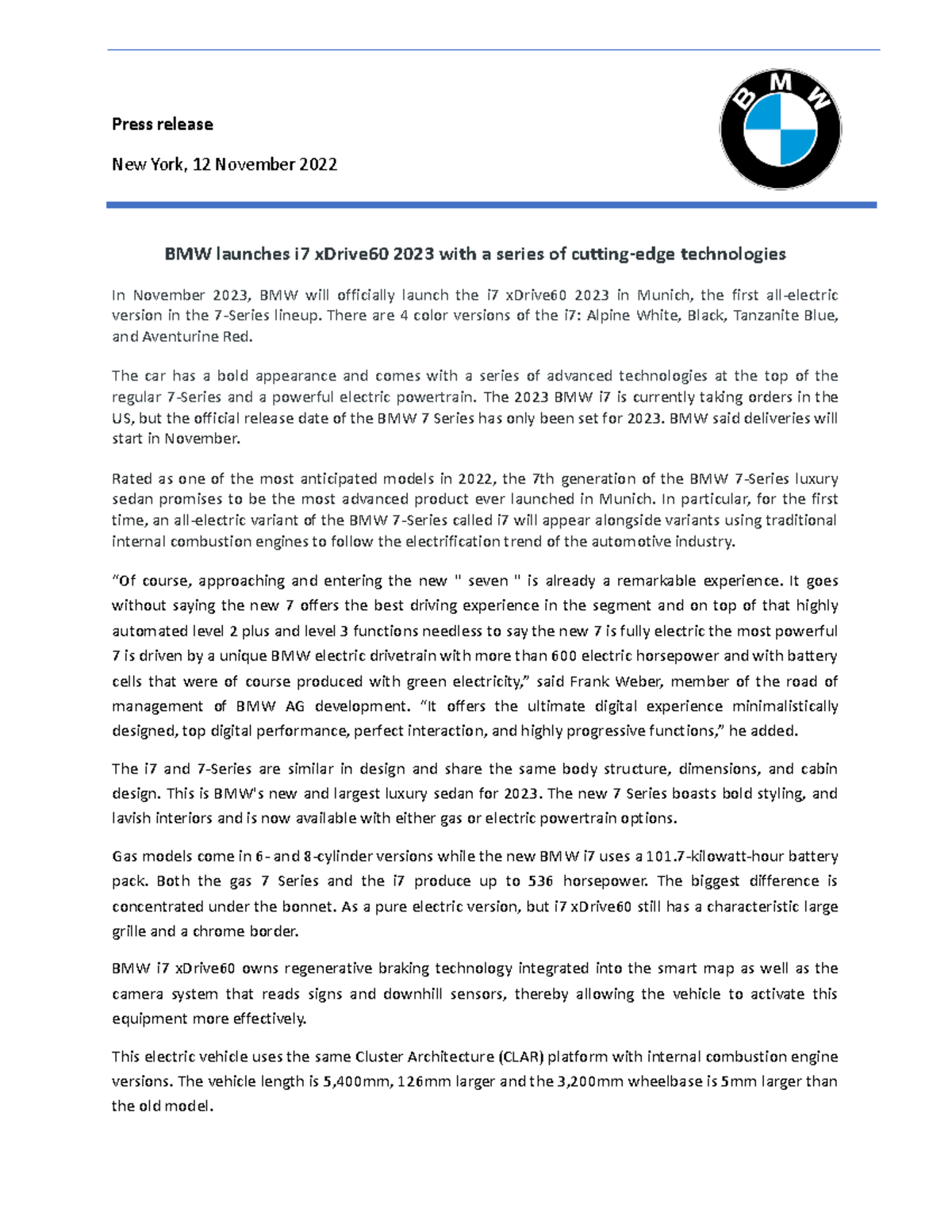 Press release BMW - không - Press release New York, 12 November 2022 ...