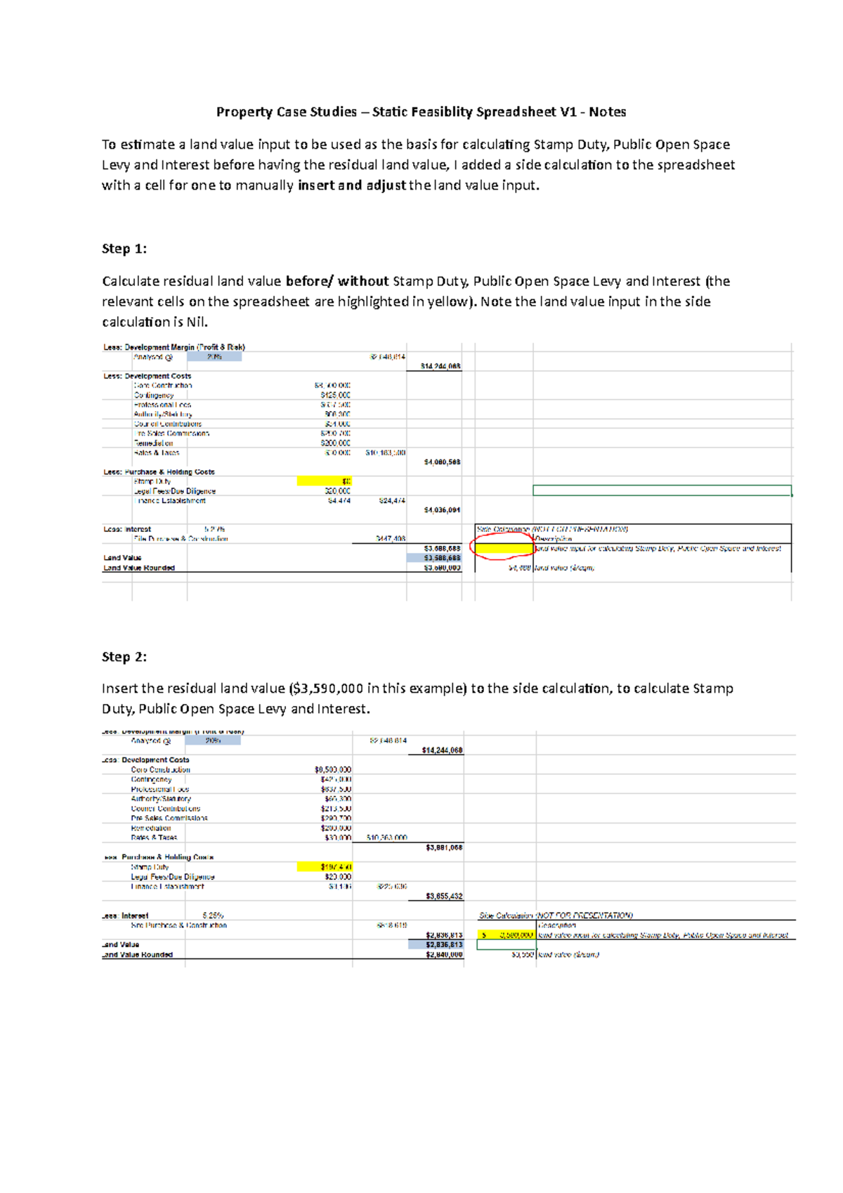 Property Case Studies - Static Feasibility Spreadsheet V1 - Notes ...