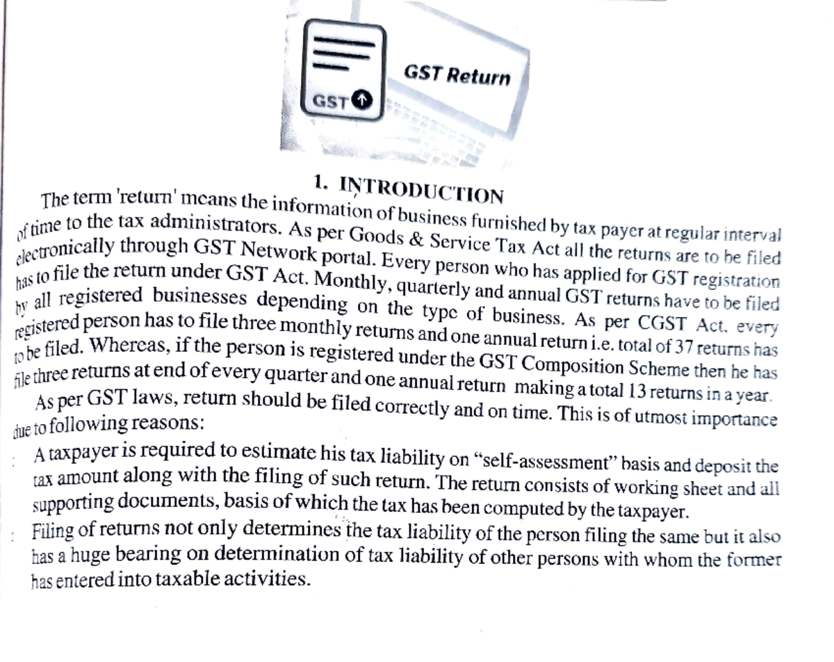 GST - Return - None - GST Return GSTO 1. INTRODUCTION he term 'return ...