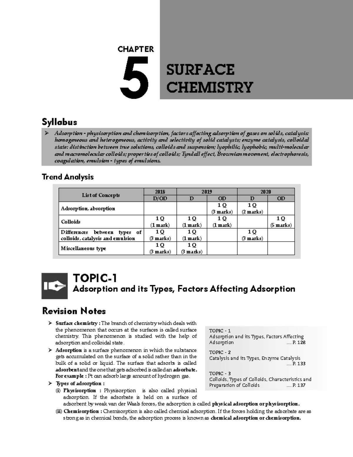 5. Surface Chemistry - CHAPTER 5 SURFACE CHEMISTRY Syllabus ¾ ...