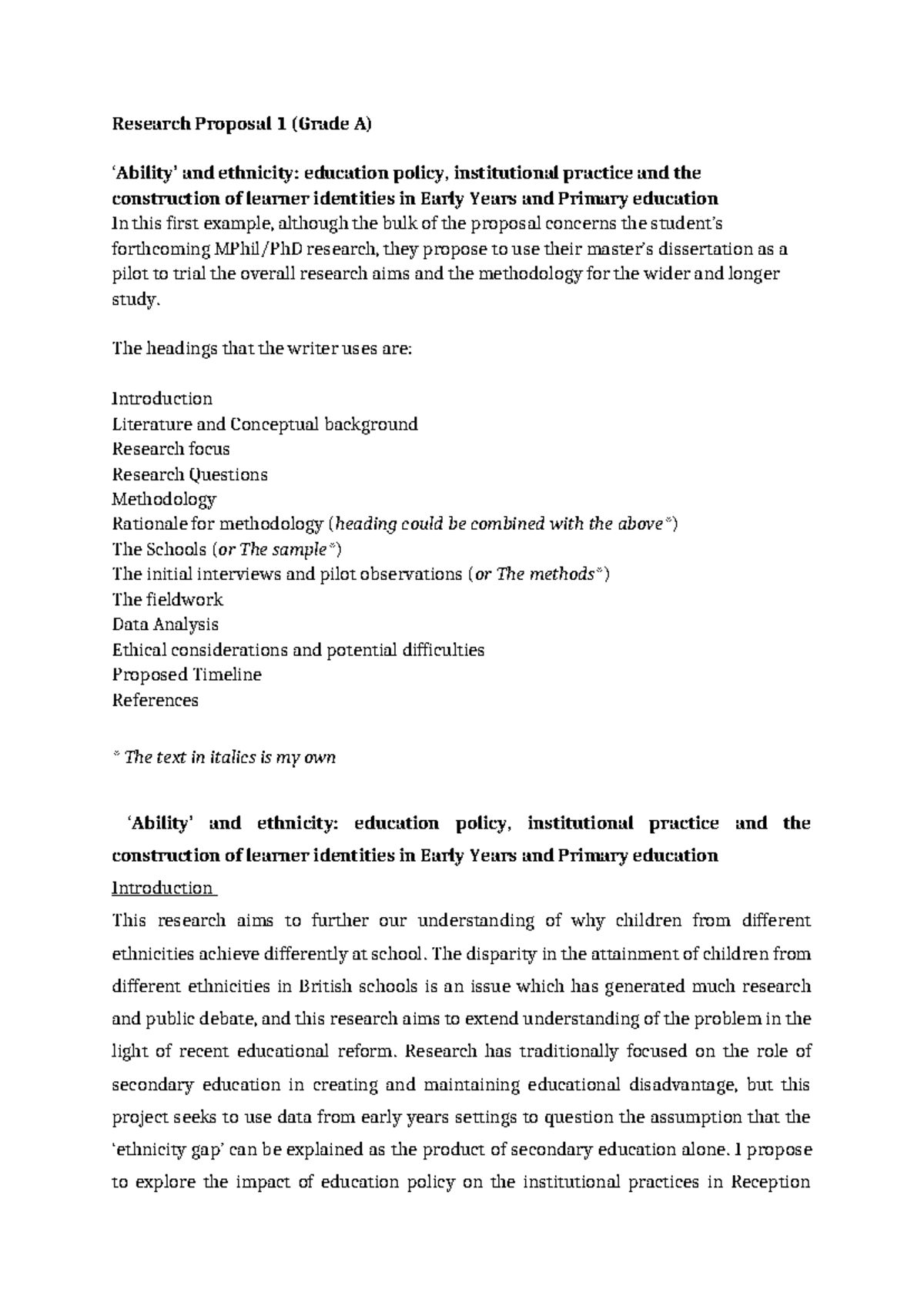 Research Proposal 1 - Grade A-ed - Research Proposal 1 (Grade A) ‘Ability’ and ethnicity ...