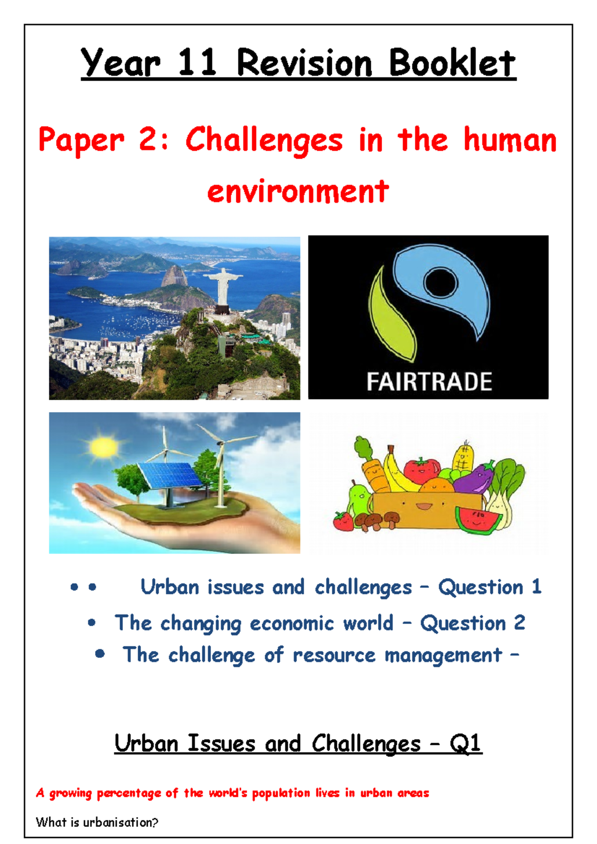 Human revision booklet 2 - Year 11 Revision Booklet Paper 2: Challenges ...