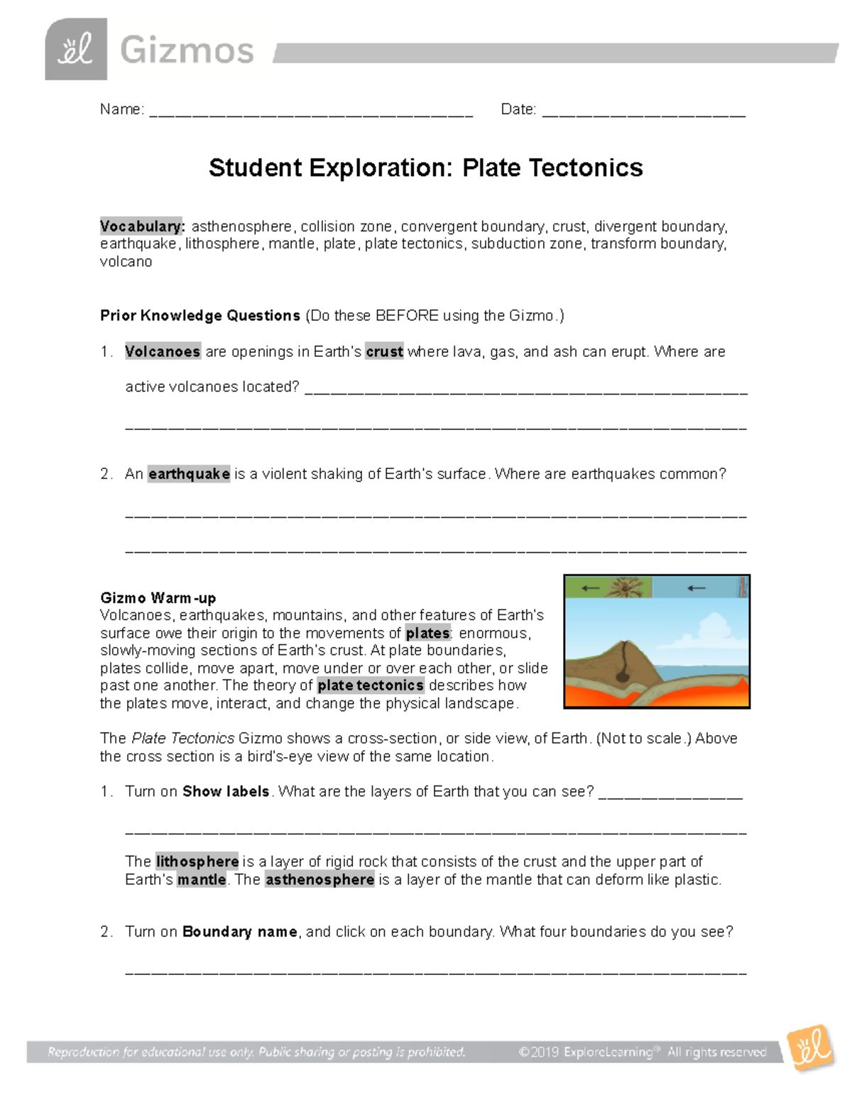 Plate tectonics Gizmo WS - Name ...