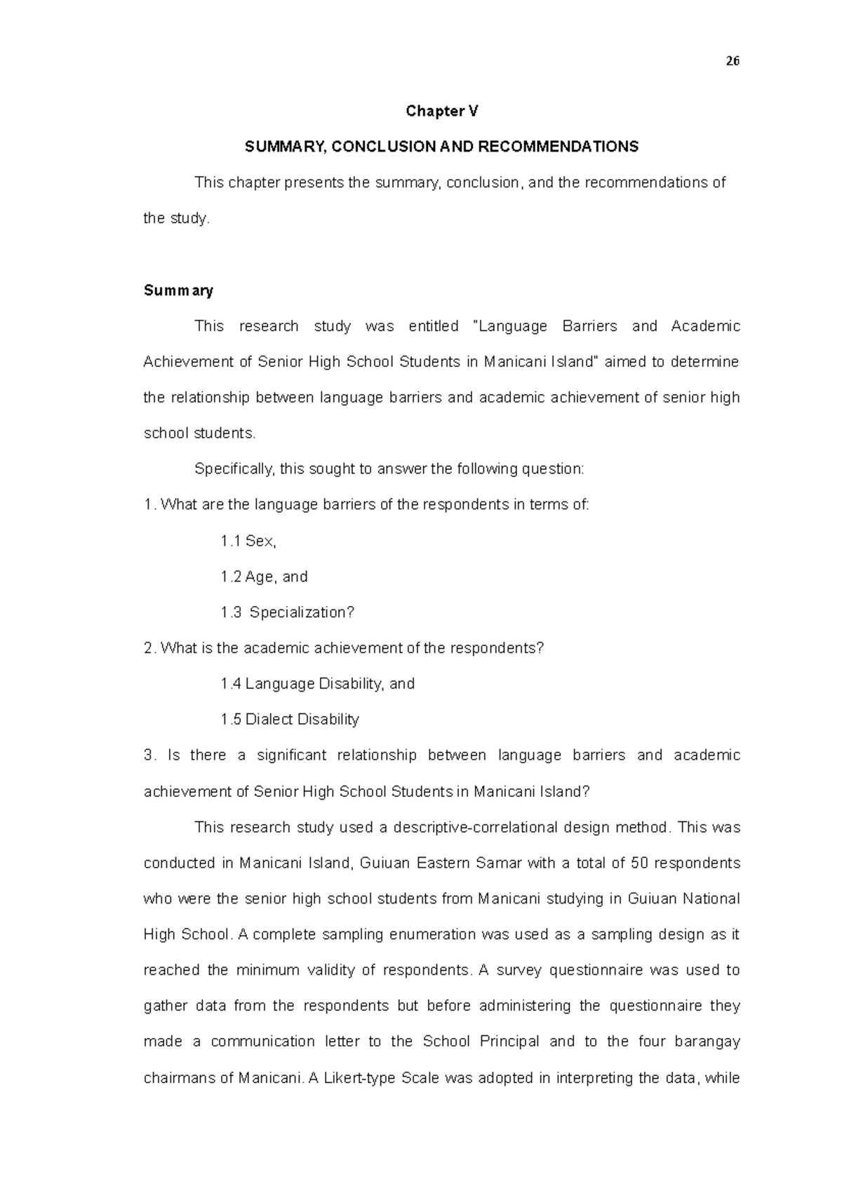 Chapter V - none - Chapter V SUMMARY, CONCLUSION AND RECOMMENDATIONS ...