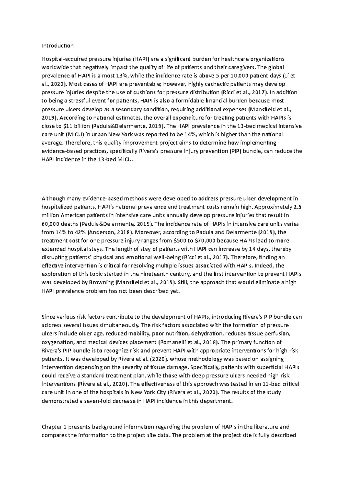 An essay on Project utilisation - Introduction Hospital-acquired pressure injuries (HAPI) are a ...