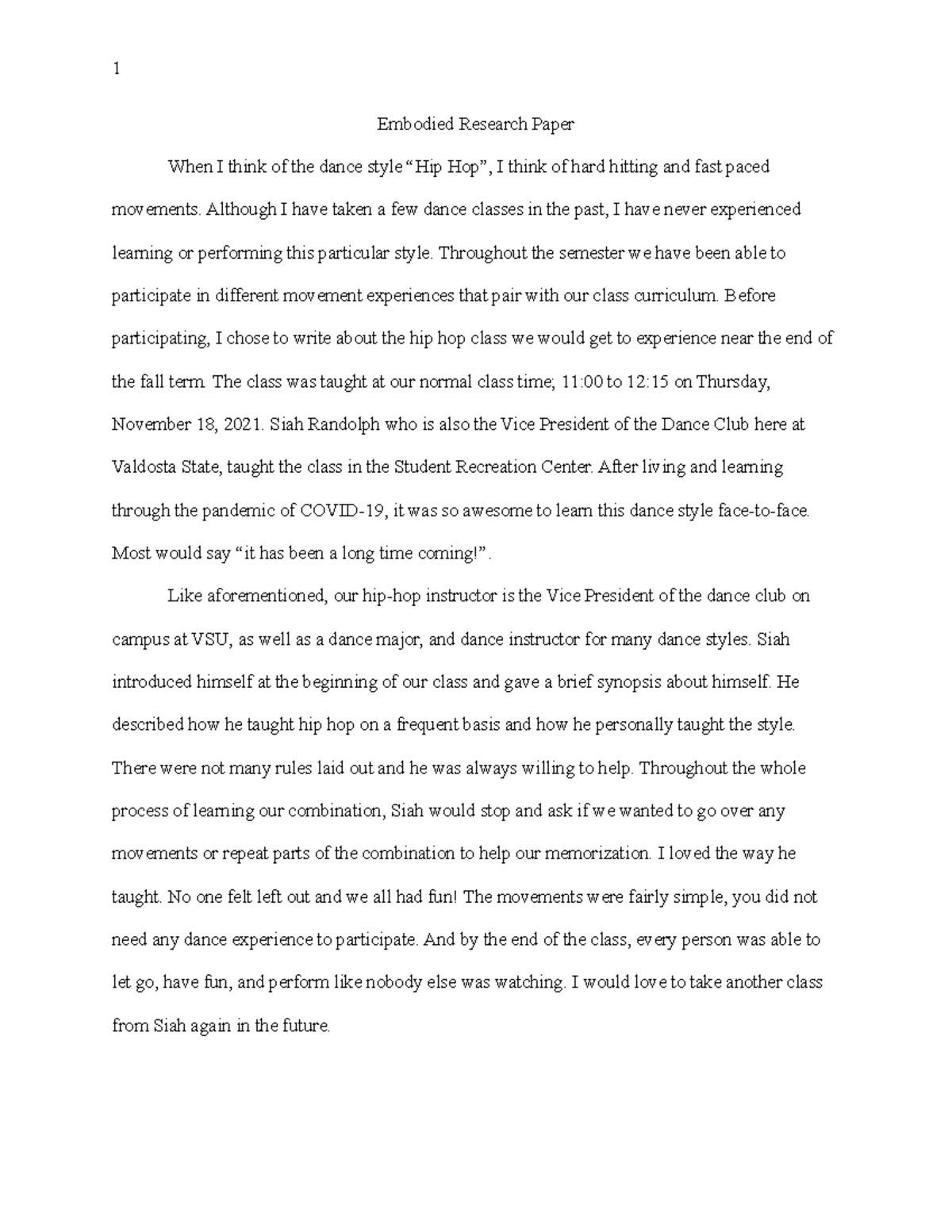 Embodied Research Paper - DANC 1500 - Studocu