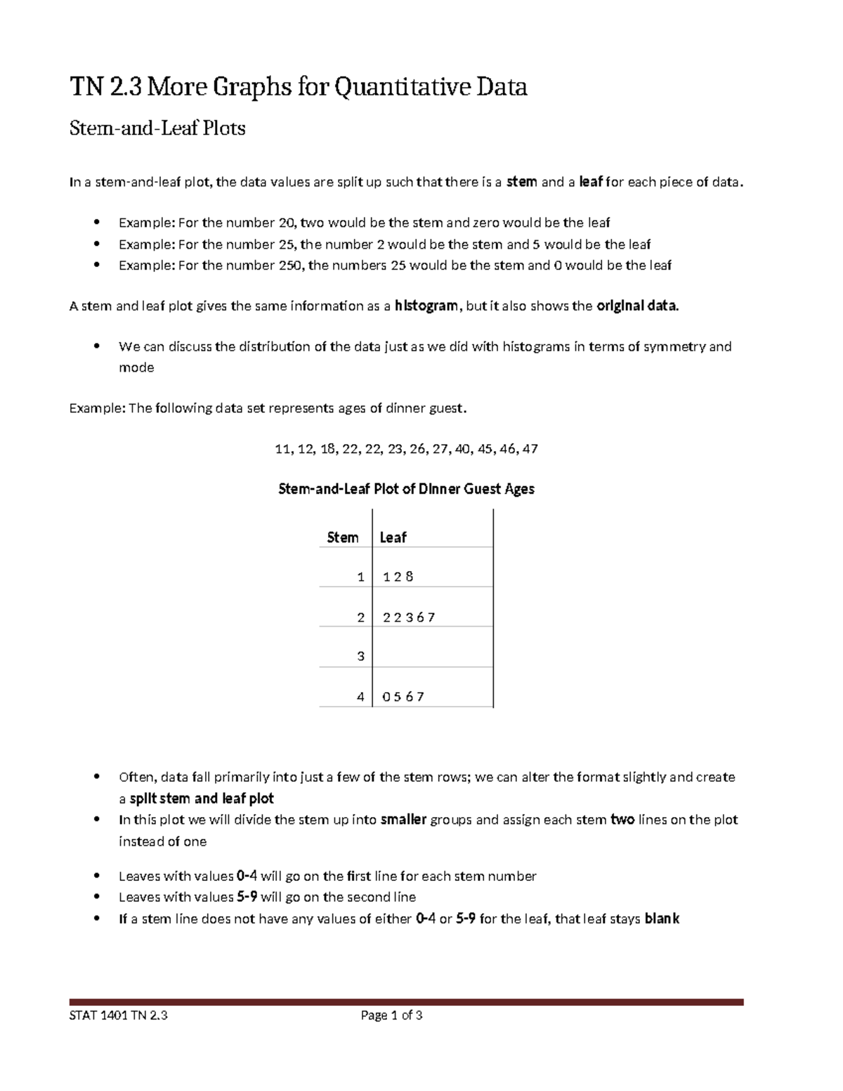 TN 2.3 More Graphs Spring 2023 - TN 2 More Graphs for Quantitative Data ...