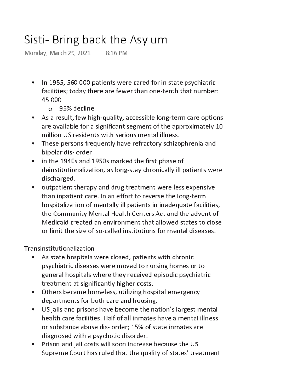 Sisti- Bring back the Asylum notes - In 1955, 560 000 patients were ...