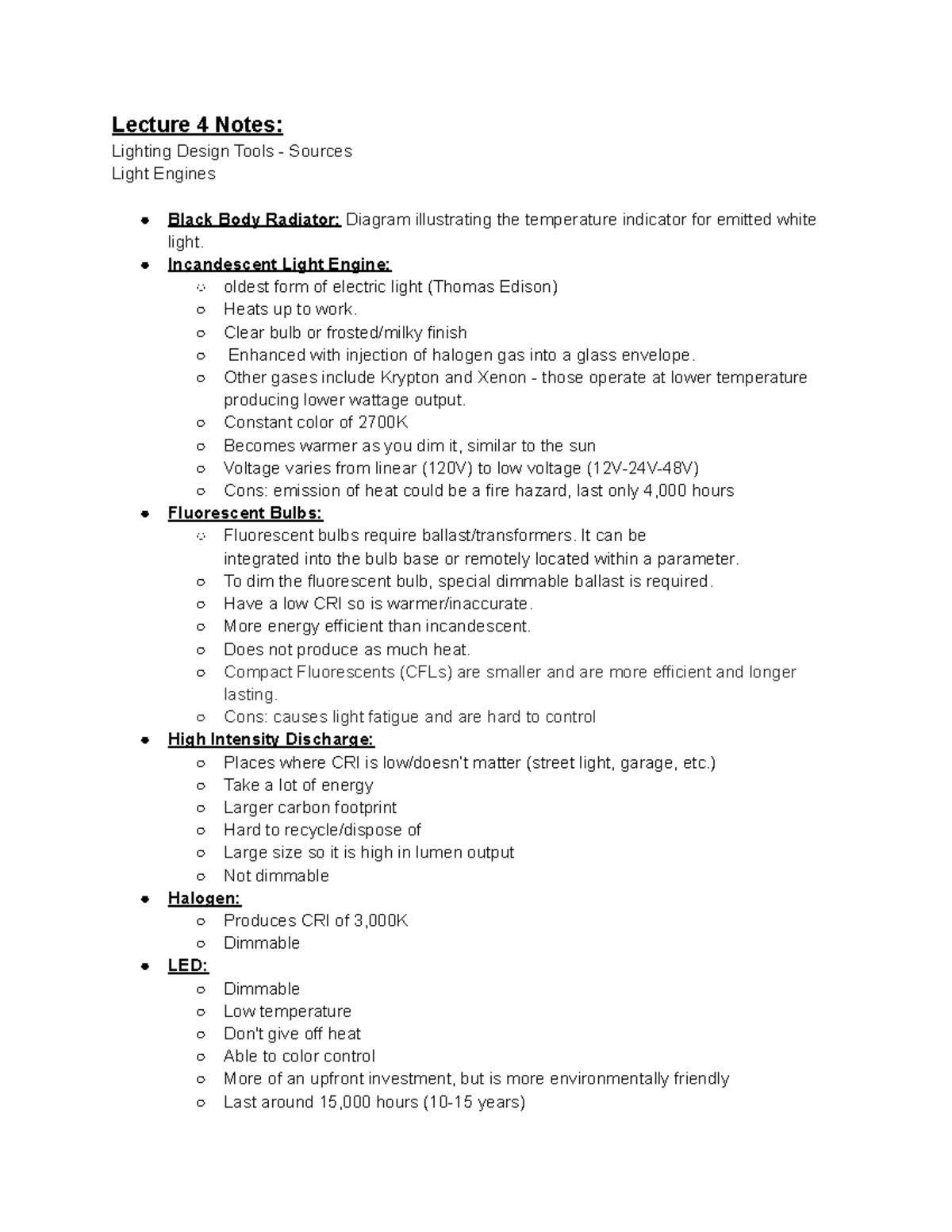 2020-Lighting Design-Lecture 4 Notes - Lecture 4 Notes: Lighting Design ...