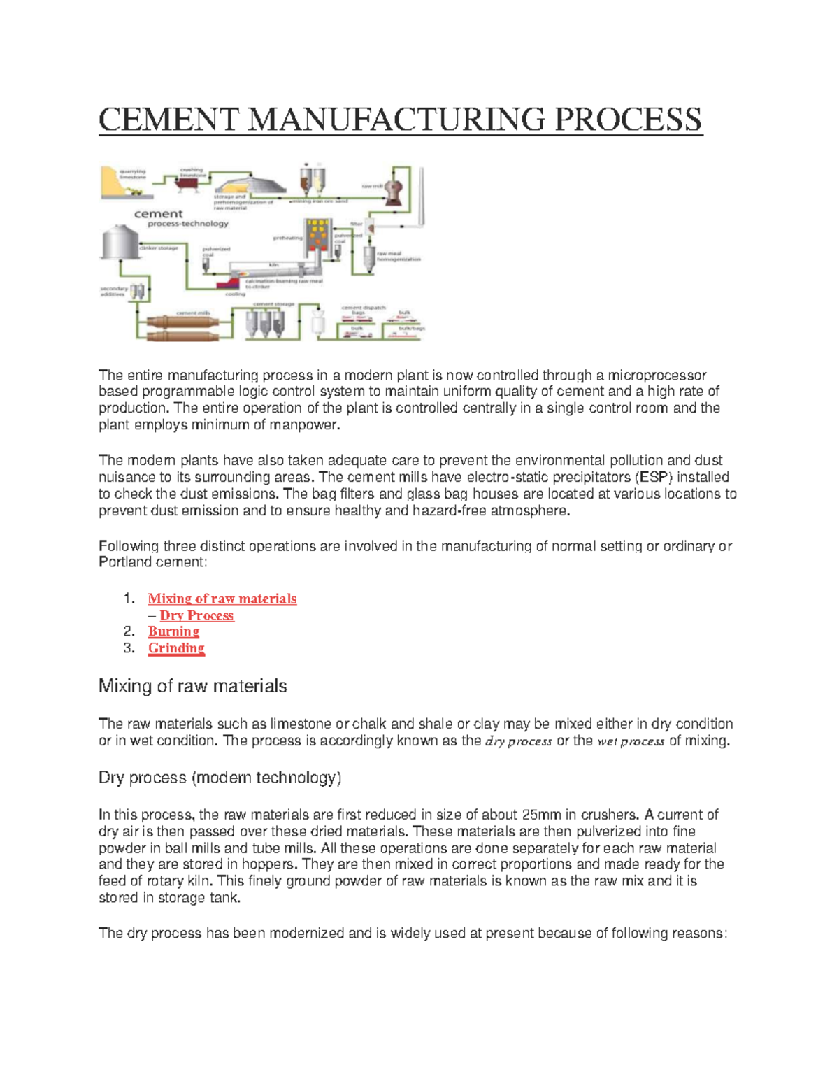 Cement manufacturing process - CEMENT MANUFACTURING PROCESS The entire ...